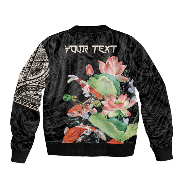 Personalized Japanese Koi Fish Bomber Jacket with Polynesian Pattern LT9