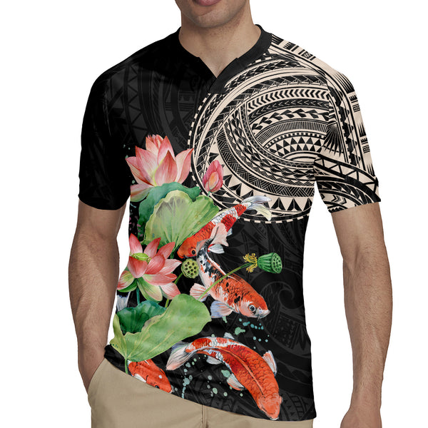 Personalized Japanese Koi Fish Rugby Jersey with Polynesian Pattern LT9