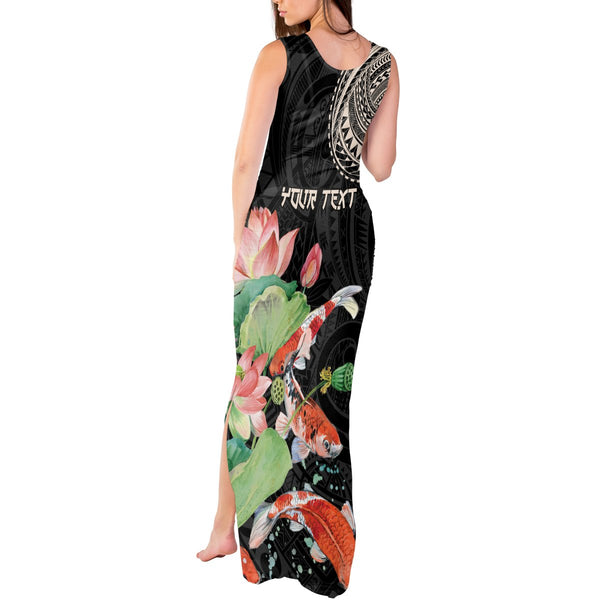 Personalized Japanese Koi Fish Tank Maxi Dress with Polynesian Pattern LT9