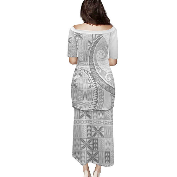 Niue White Sunday Puletasi Niuean Lotu Tamaiti Hiapo Pattern LT9