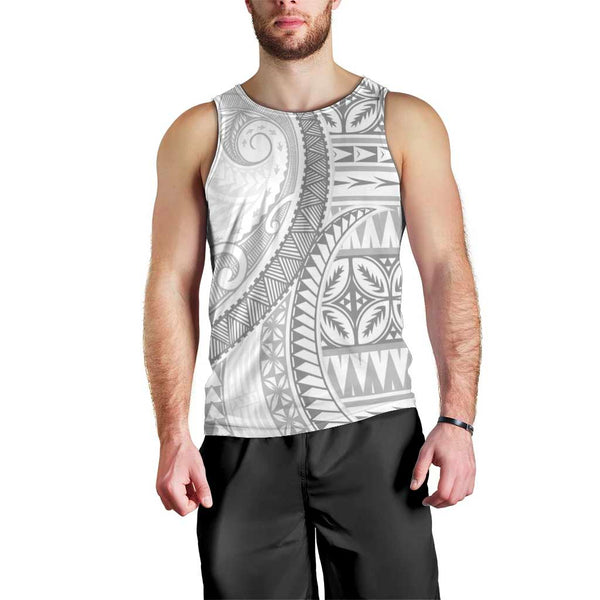Polynesian White Sunday Men Tank Top Lotu Tamaiti Melanesian Pattern LT9