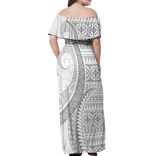 Polynesian White Sunday Off Shoulder Maxi Dress Lotu Tamaiti Melanesian ...