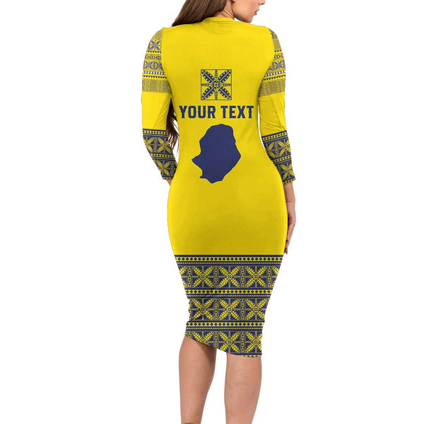 Niue Crab Personalised Long Sleeve Bodycon Dress Niuean Hiapo Pattern LT9