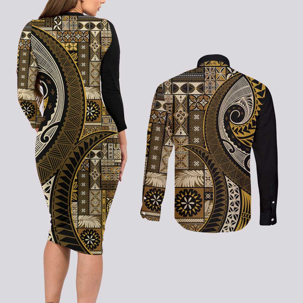 Vintage Samoa Siapo Mamanu Couples Matching Long Sleeve Bodycon Dress ...