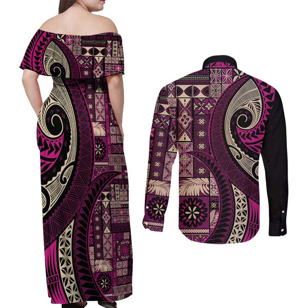 Vintage Samoa Siapo Mamanu Couples Matching Off Shoulder Maxi Dress and ...