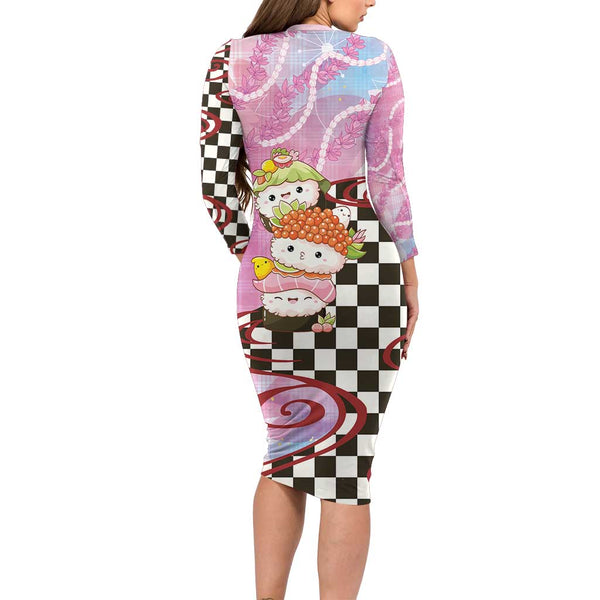 Personalized Japanese Kawaii Sushi Roll Long Sleeve Bodycon Dress ...