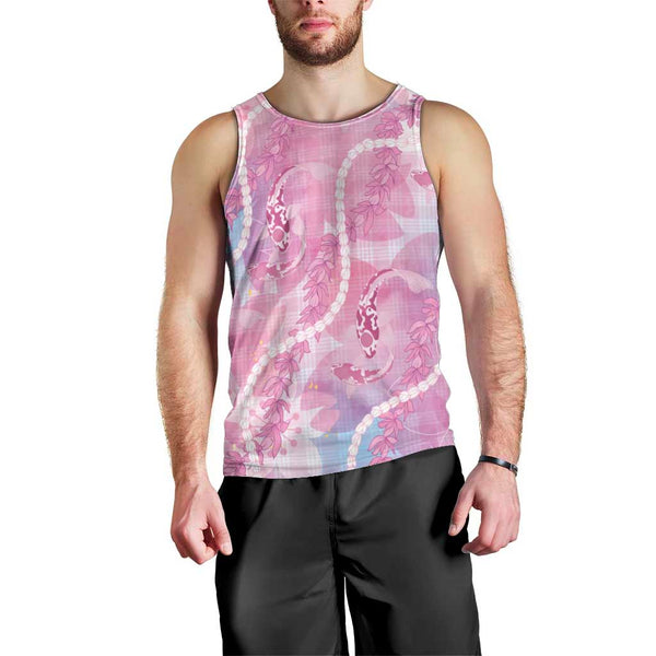 Japanese Koi Fish Men Tank Top Pink Wagara Palaka Honohono Pikake Lei LT9