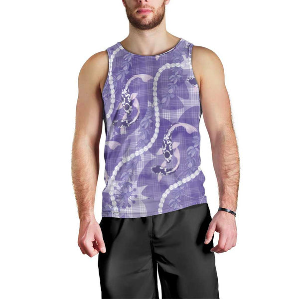 Japanese Koi Fish Men Tank Top Purple Wagara Palaka Honohono Pikake Lei LT9