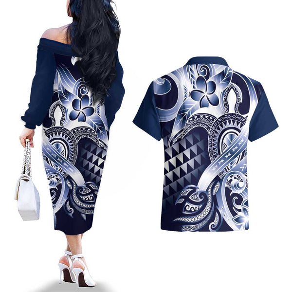 Aloha Blue Tribal Honu Tattoo Couples Matching Off The Shoulder Long ...