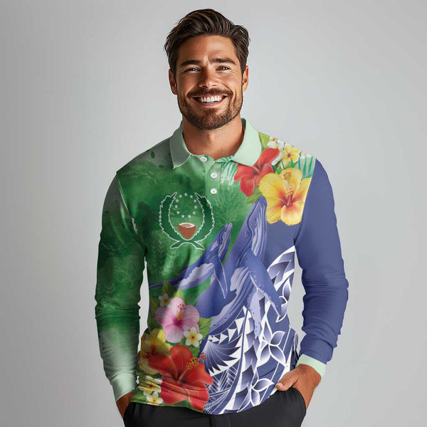 Personalised Pohnpei States Humpback Whale Long Sleeve Polo Shirt ...