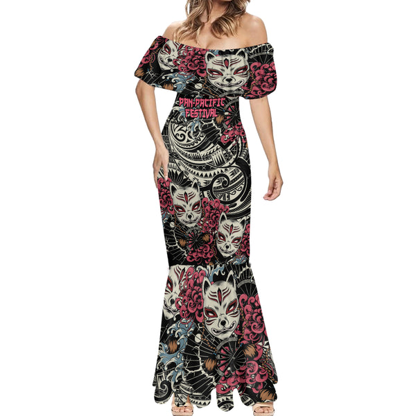 Personalized Japanese Kitsune Mask Mermaid Dress With Polynesian Arty ...
