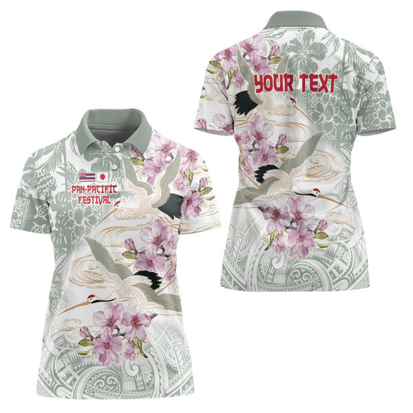 Personalized Japanese Shirasagi Bird Women Polo Shirt Sakura and ...