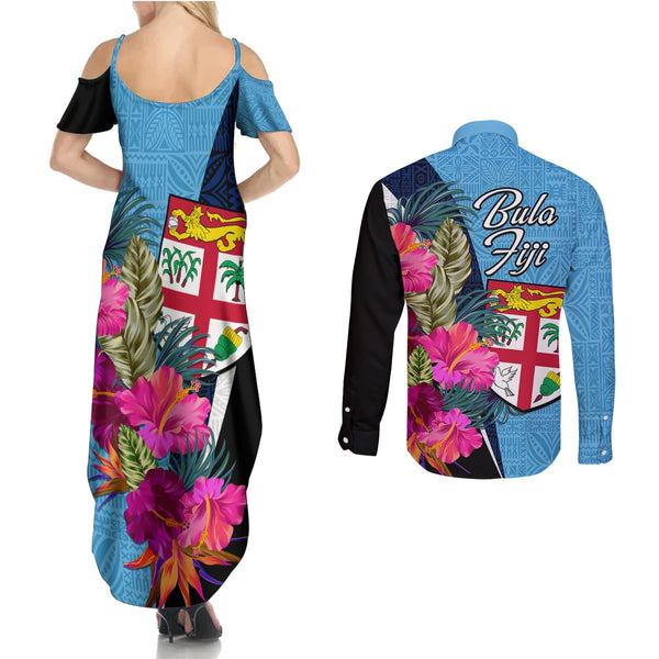 Bula Fiji Vintage Fijian Masi Pattern Couples Matching Summer Maxi ...