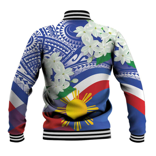 Philippines Flag Baseball Jacket Sampaguita Jasmine with Polynesian ...