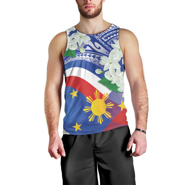 Philippines Flag Men Tank Top Sampaguita Jasmine with Polynesian Tribal LT9