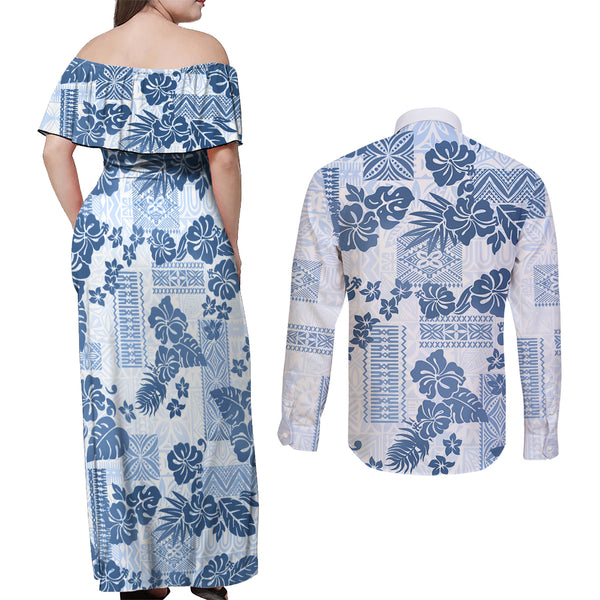 Vintage Hawaii Couples Matching Off Shoulder Maxi Dress and Long Sleeve ...