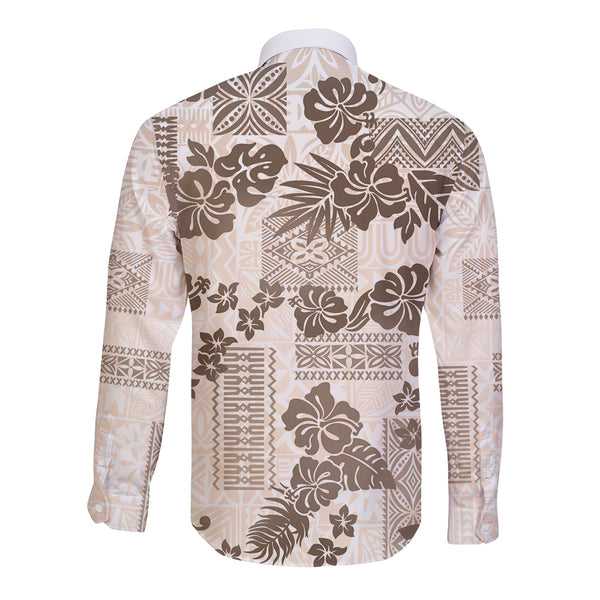 Vintage Hawaii Long Sleeve Button Shirt Hibiscus Tapa Tribal With ...