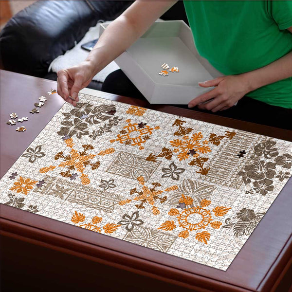 Hawaii Tapa Tribal Puzzle With Hawaiian Quilt Pattern Gold LT9
