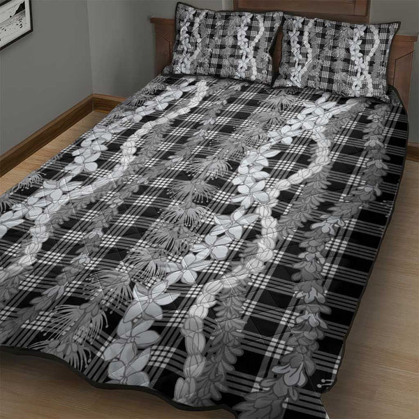 Hawaiian Ohia Lehua Lei Quilt Bed Set Plaid Palaka Eleele Pattern LT9