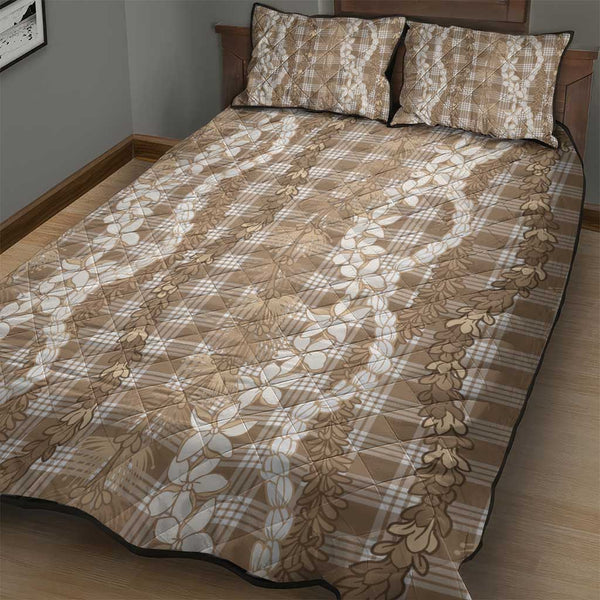 Hawaiian Ohia Lehua Lei Quilt Bed Set Plaid Palaka Kalaihaahaa Pattern LT9