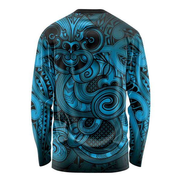 Aotearoa Maori Hei Tiki Long Sleeve Shirt Kikorangi Kowhaiwhai Puhoro ...