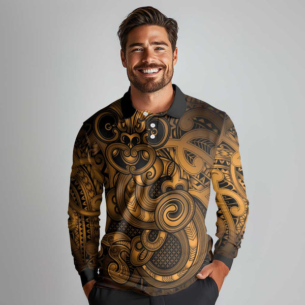 Aotearoa Maori Hei Tiki Long Sleeve Polo Shirt Koura Kowhaiwhai Puhoro ...
