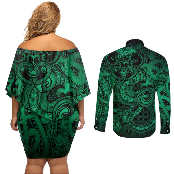 Aotearoa Maori Hei Tiki Couples Matching Off Shoulder Short Dress and ...
