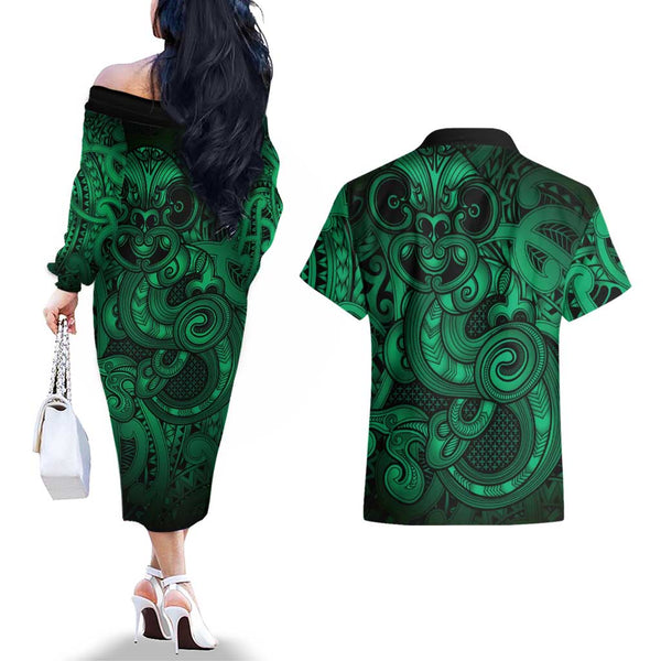 Aotearoa Maori Hei Tiki Couples Matching Off The Shoulder Long Sleeve ...