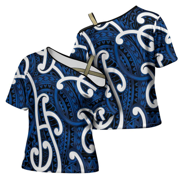 Aotearoa Maori Kowhaiwhai Cross Shoulder Shirt Kikorangi Puhoro and ...