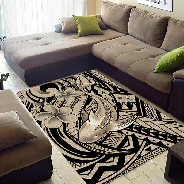 Polynesian Shark Tribal Tattoo Area Rug Beige Style LT9