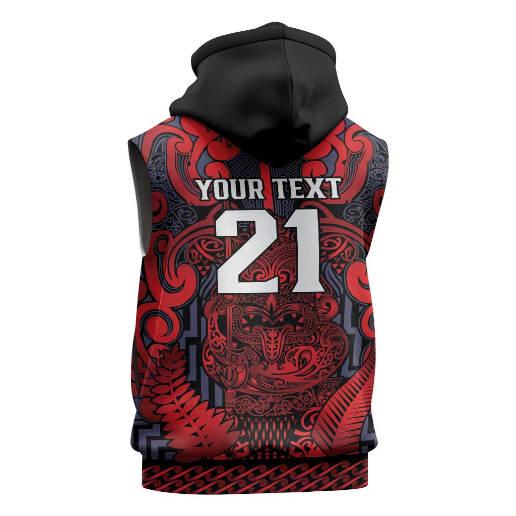 Custom New Zealand Taiaha Maori Sleeveless Zip Hoodie Whero Minimalist ...