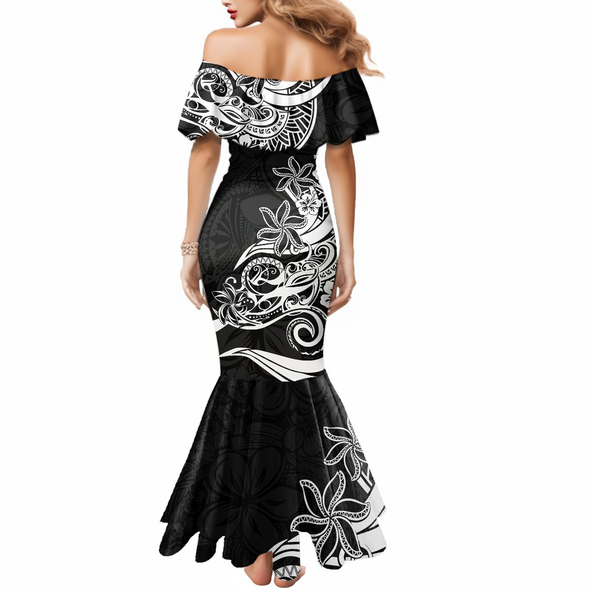 Polynesian Sunset Plumeria Mermaid Dress Pacific Island Tribal Black ...