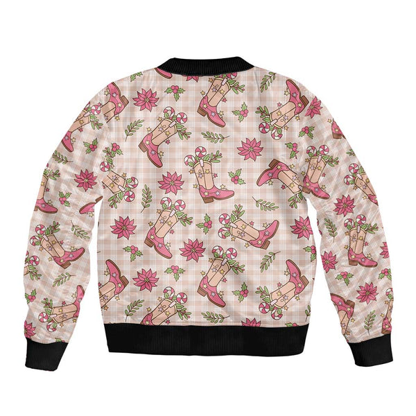 Beige Paniolo Palaka Hawaiian Cowgirl Christmas Bomber Jacket LT9