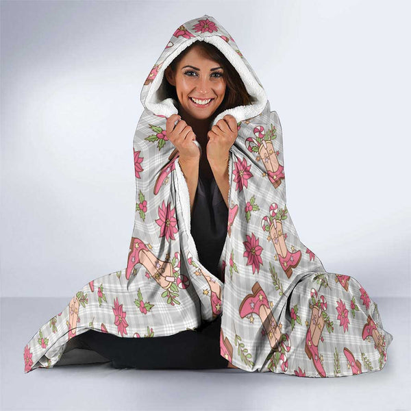 Gray Paniolo Palaka Hawaiian Cowgirl Christmas Hooded Blanket LT9