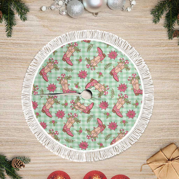 Green Paniolo Palaka Hawaiian Cowgirl Christmas Tree Skirt LT9