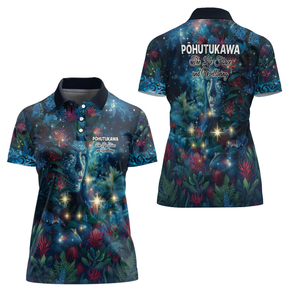New Zealand Matariki Pohutukawa Women Polo Shirt Te Mauri te Ora LT9