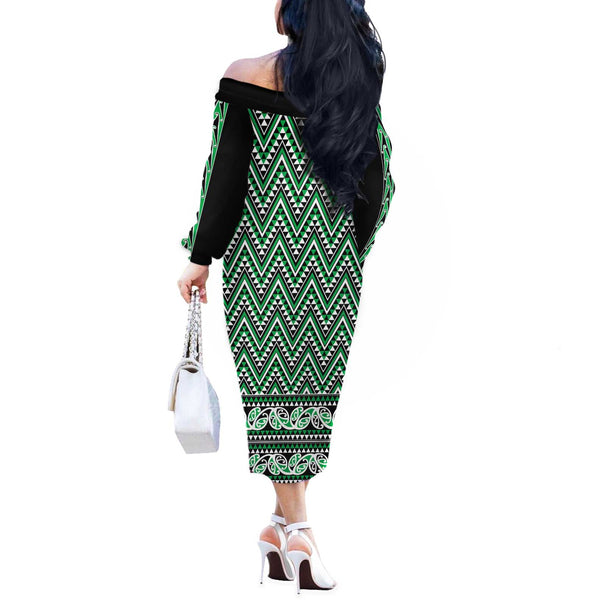New Zealand Maori Niho Taniwha Off The Shoulder Long Sleeve Dress ...