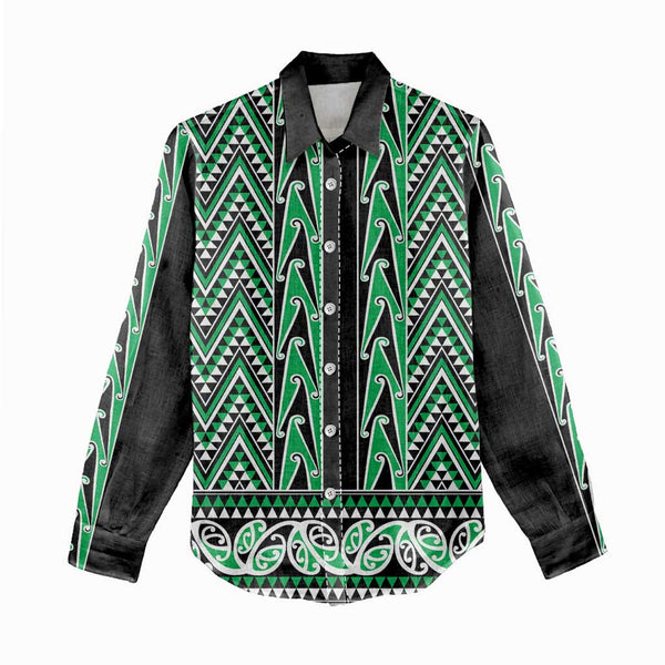 New Zealand Maori Niho Taniwha Women Casual Shirt Kakariki Mangopare ...