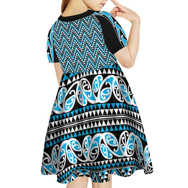 New Zealand Maori Niho Taniwha Kid Short Sleeve Dress Kikorangi ...