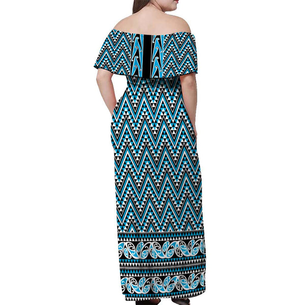 New Zealand Maori Niho Taniwha Off Shoulder Maxi Dress Kikorangi ...