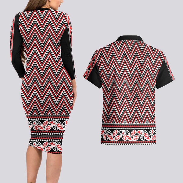 New Zealand Maori Niho Taniwha Couples Matching Long Sleeve Bodycon ...