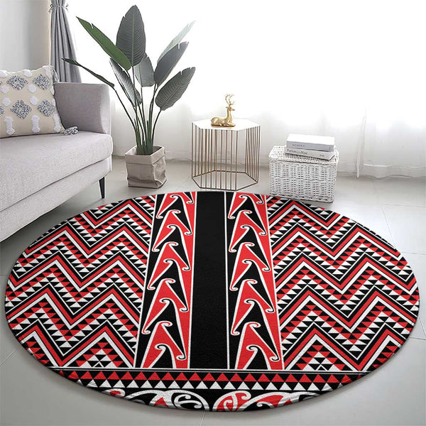 New Zealand Maori Niho Taniwha Round Carpet Whero Mangopare and Puhoro ...
