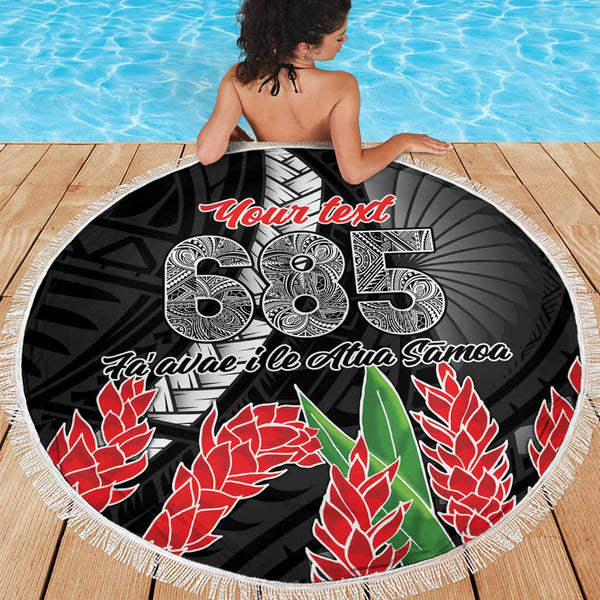 Personalised Samoa 685 Beach Blanket Teuila Flower With Black Samoan ...