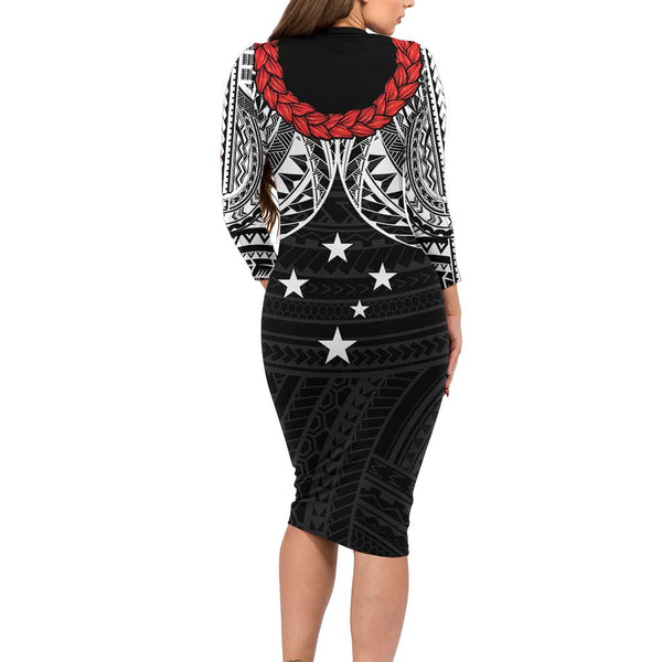 Samoan Tanoa Kava Bowl Ula Fala Long Sleeve Bodycon Dress Polynesian ...