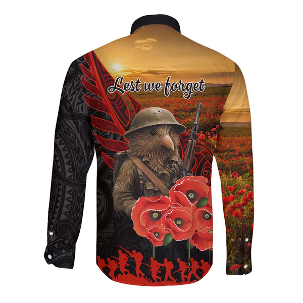 Maori Kiwi Soldier Fern Tattoo ANZAC Day Long Sleeve Button Shirt Lest ...