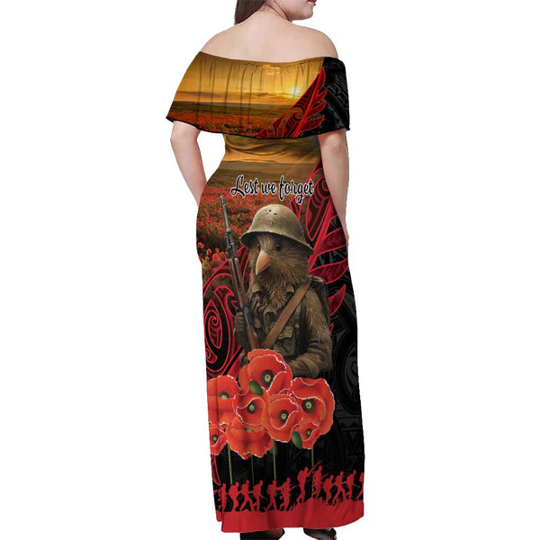 Maori Kiwi Soldier Fern Tattoo ANZAC Day Off Shoulder Maxi Dress Lest ...