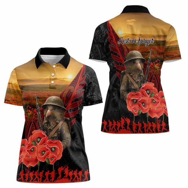 Maori Kiwi Soldier Fern Tattoo ANZAC Day Women Polo Shirt Lest We ...