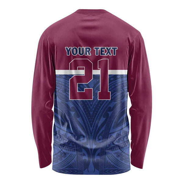Queensland Samoa Custom Long Sleeve Shirt Maroon-Blue Pacific ...
