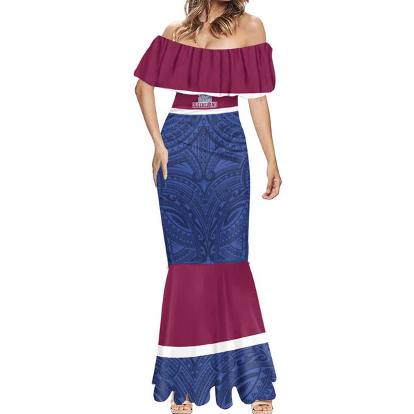 Queensland Samoa Custom Mermaid Dress Maroon-Blue Pacific Polynesian ...