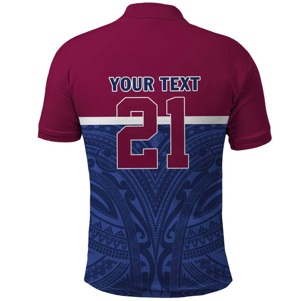 Queensland Samoa Custom Polo Shirt Maroon-Blue Pacific Polynesian ...